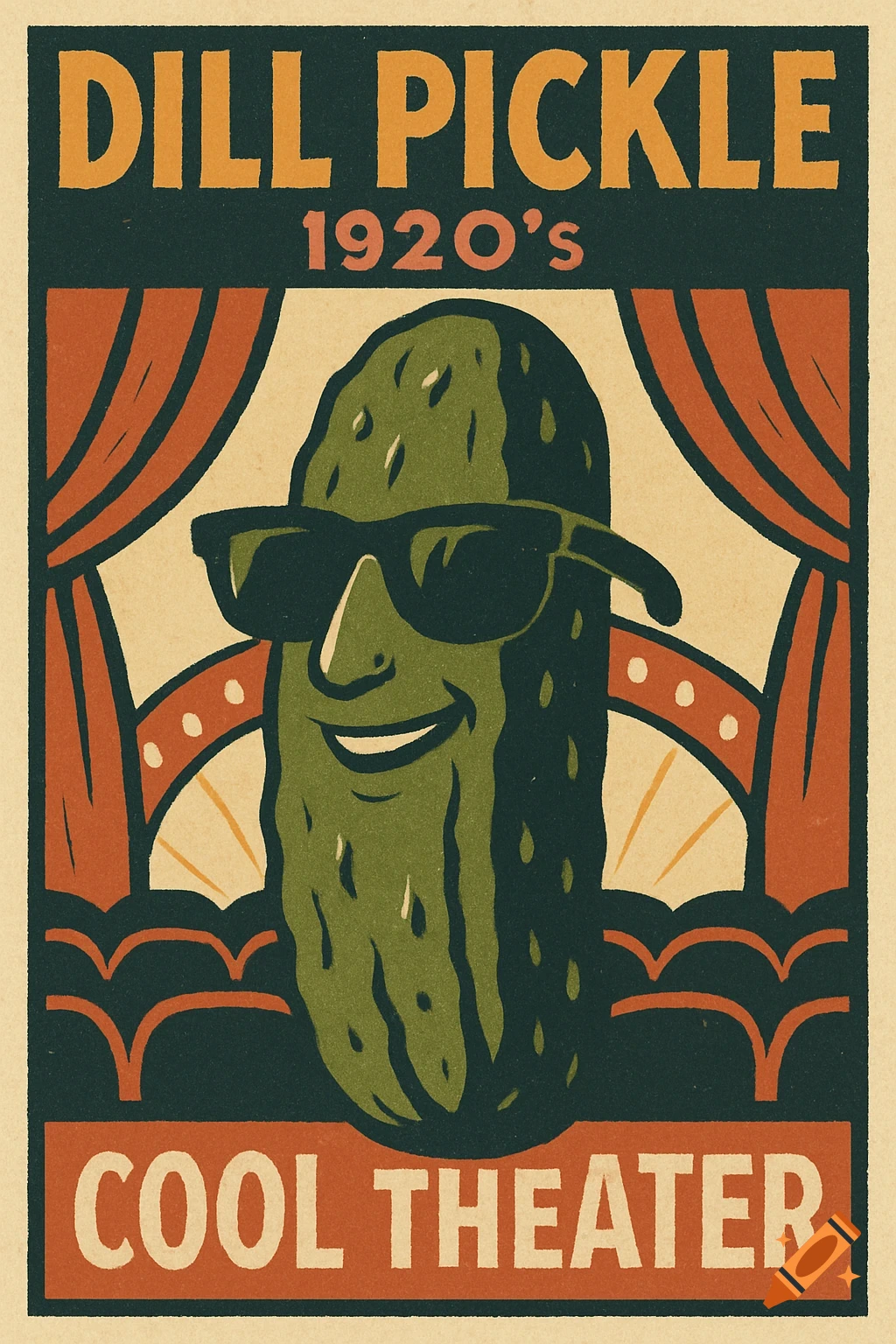 Retro poster illustration of a cool pickle in sunglasses with text ...