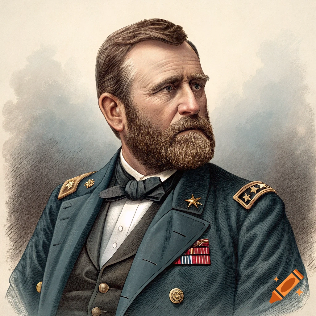 Portrait of Ulysses S. Grant in military uniform, historical drawing ...