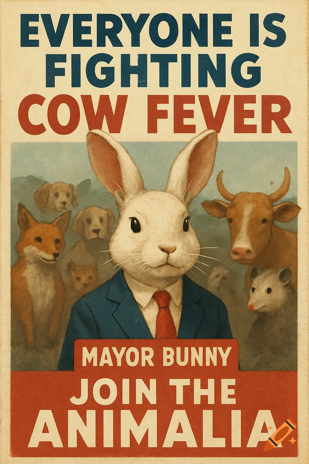 Political poster of Mayor Bunny (a rabbit in a suit) with other animals ...