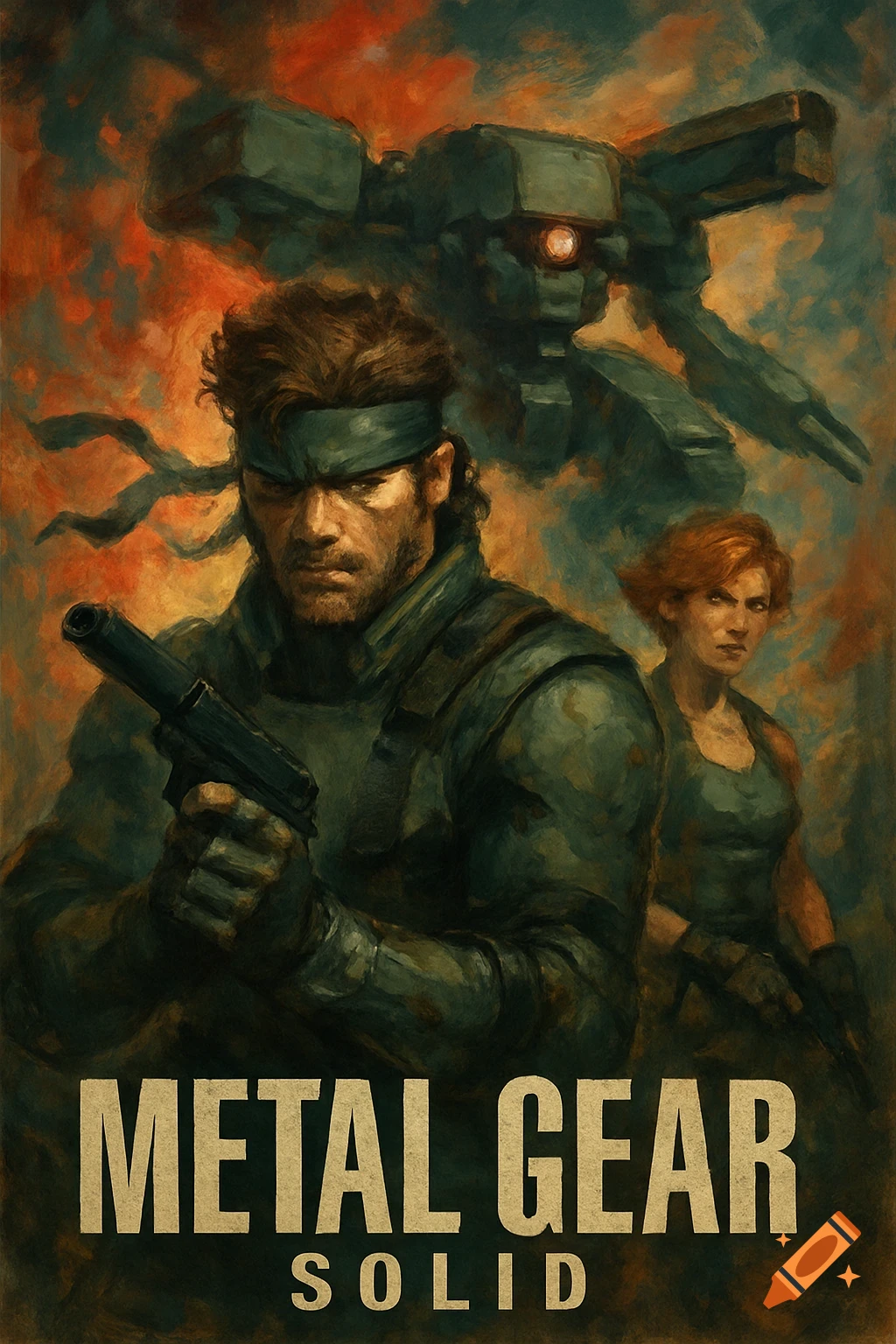Poster style image of Solid Snake and Meryl with Metal Gear REX ...