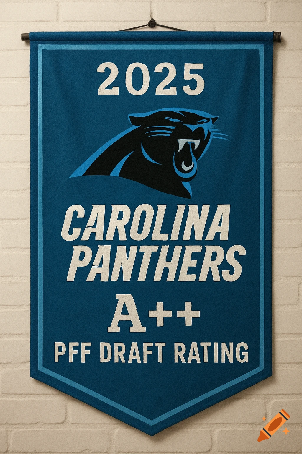 Carolina Panthers draft rating banner hanging on a brick wall. on Craiyon