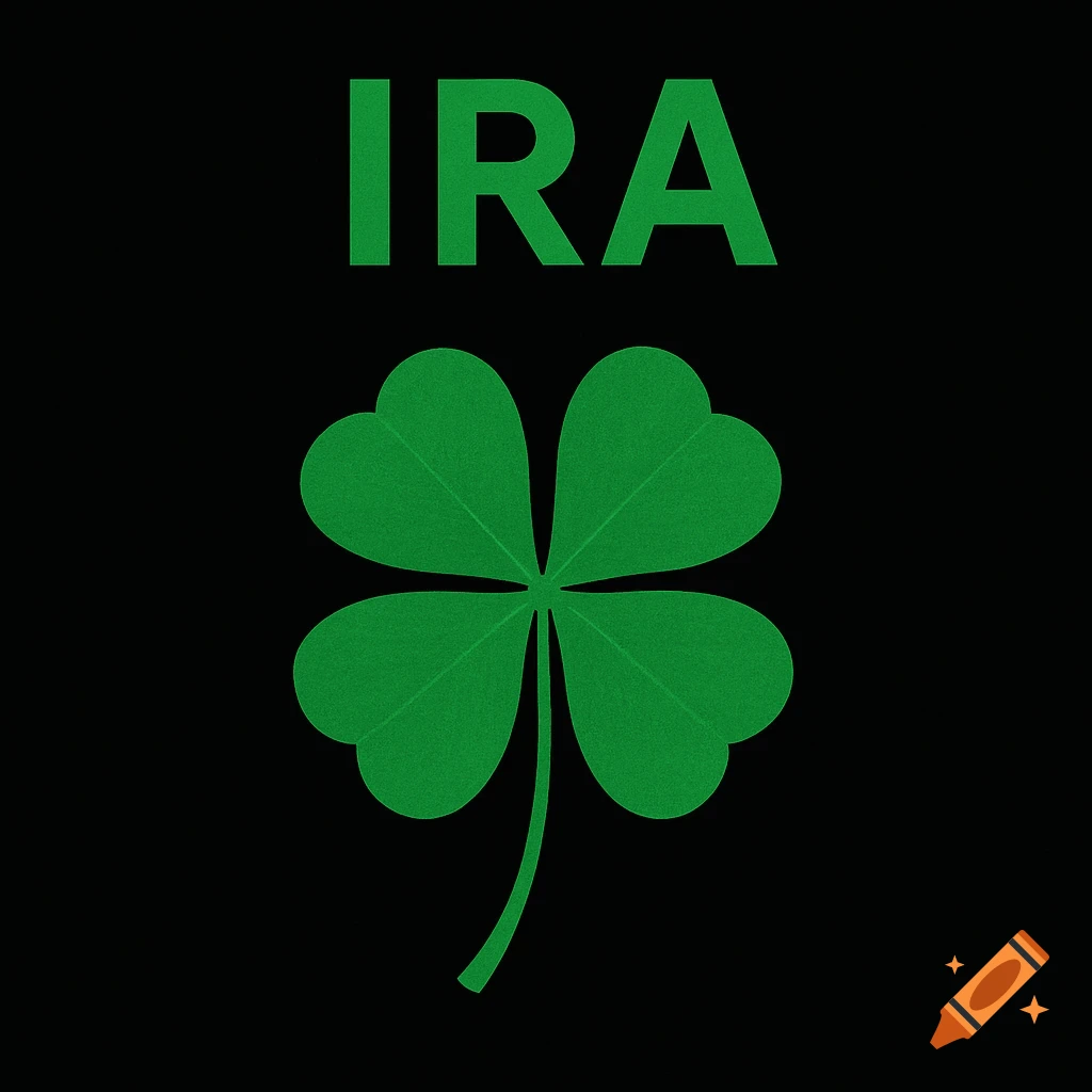 Green four-leaf clover with the text 'IRA' above it on a black ...