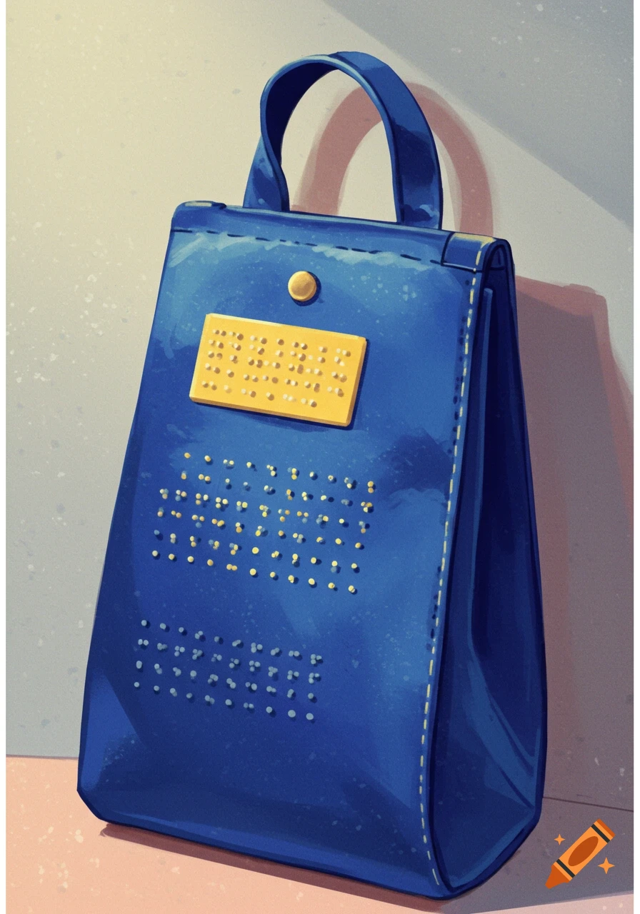 An illustration of a blue bag with braille dots. on Craiyon