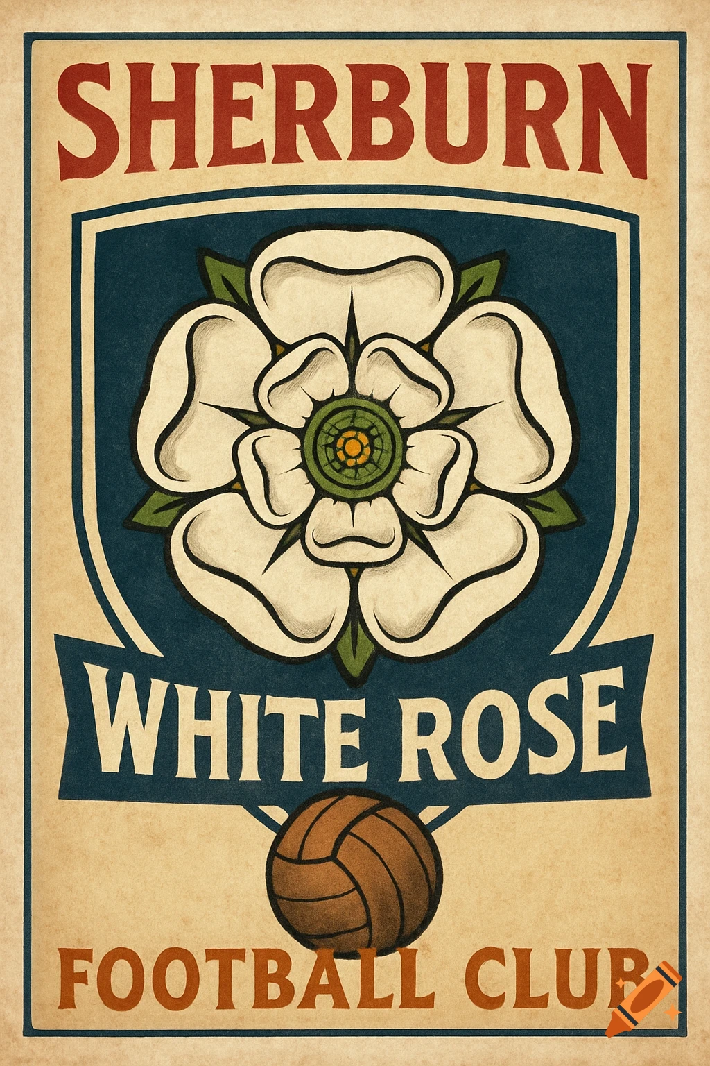 Vintage poster for Sherburn White Rose Football Club with a white rose ...