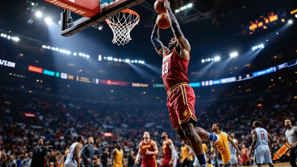 A basketball player in a red and gold uniform dunks the ball during a ...