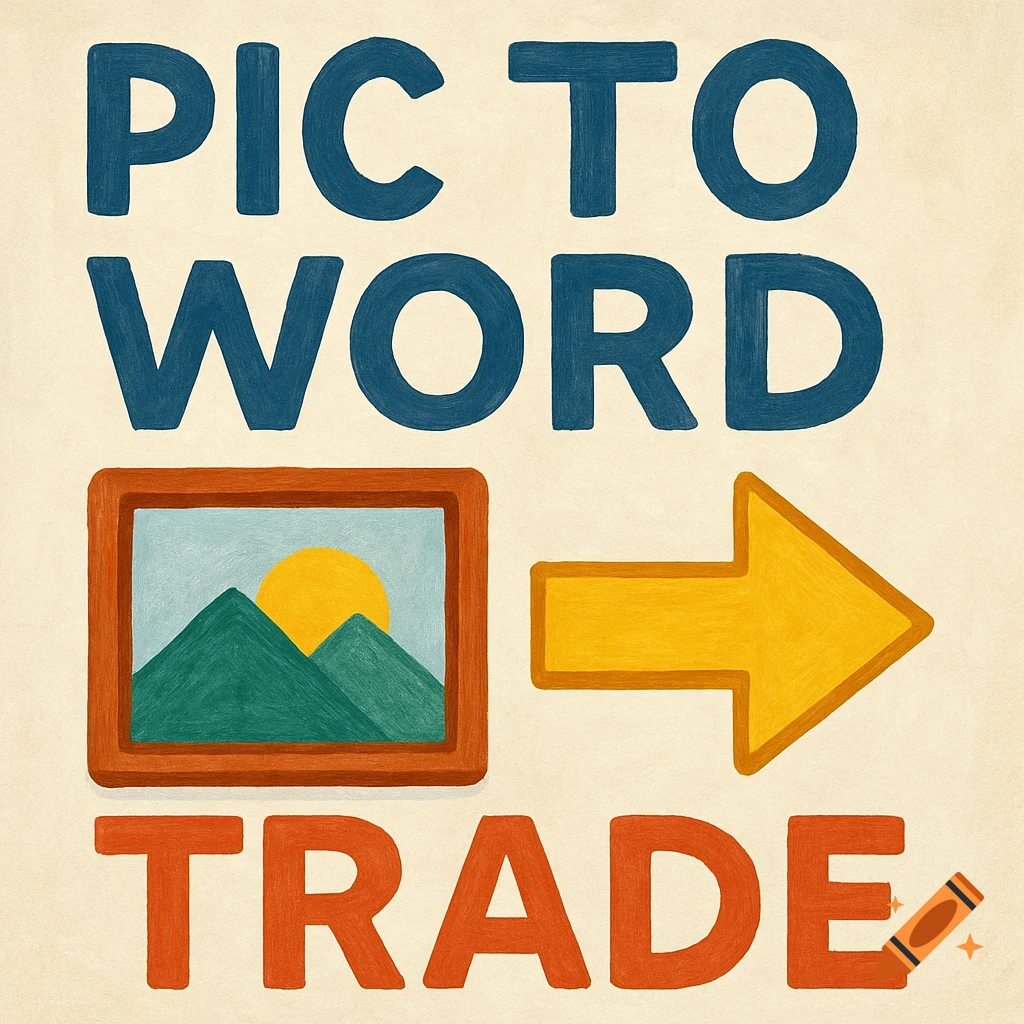 Illustration with text 'PIC TO WORD TRADE', a picture frame icon, and ...