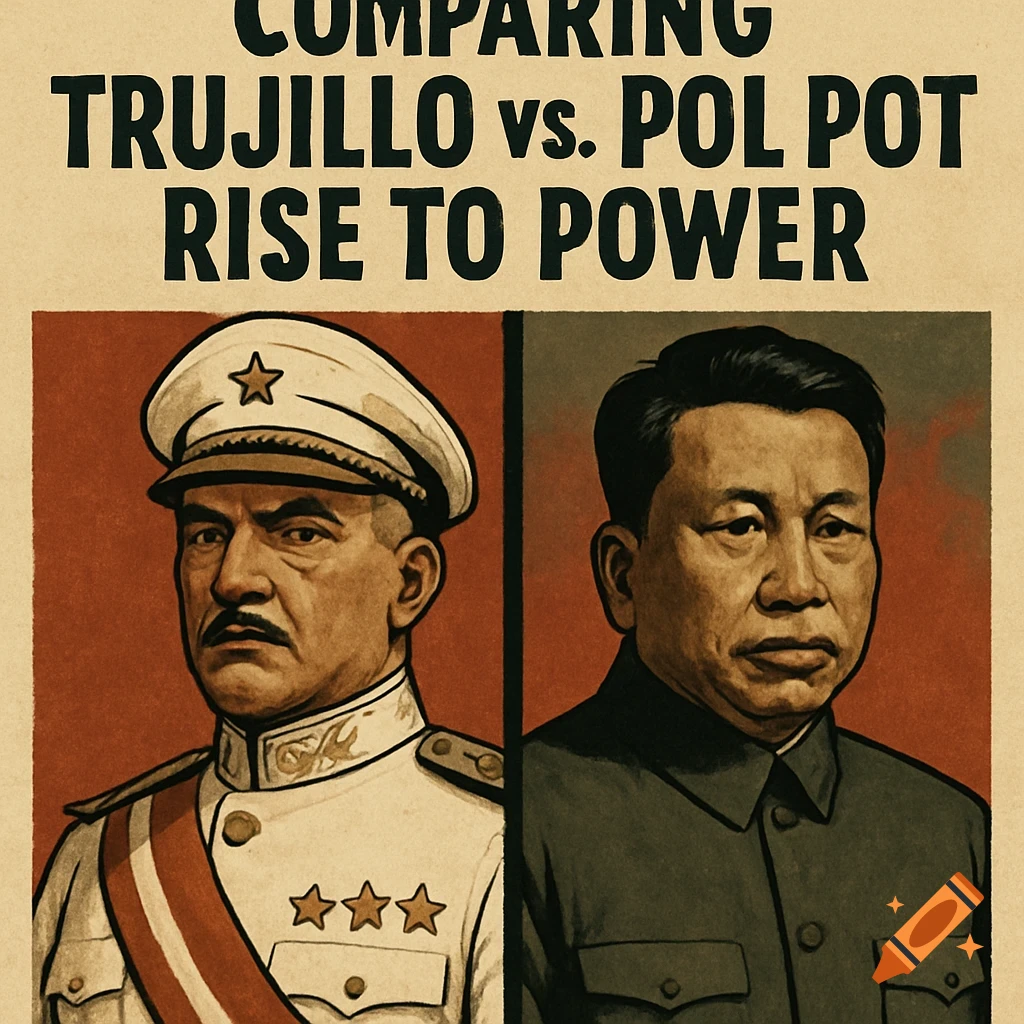 Illustration comparing historical figures Trujillo and Pol Pot with ...