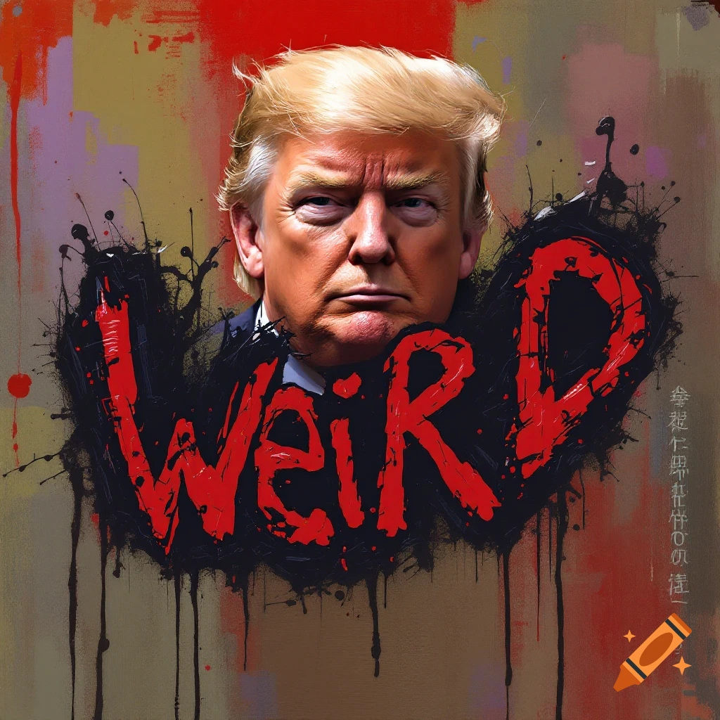 Street art portrait of Donald Trump with the word "WEIRD" painted in ...