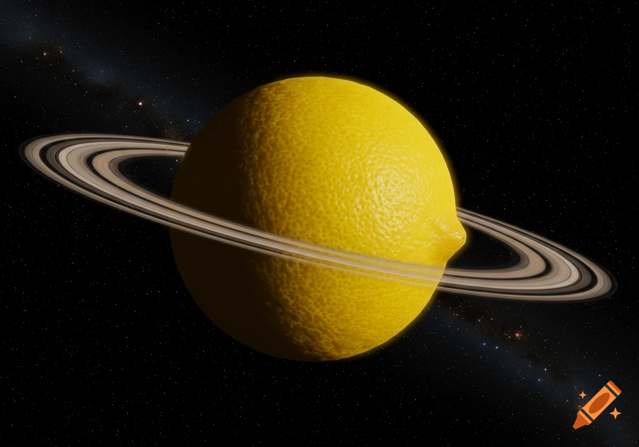 A lemon shaped like a ringed planet in space. on Craiyon