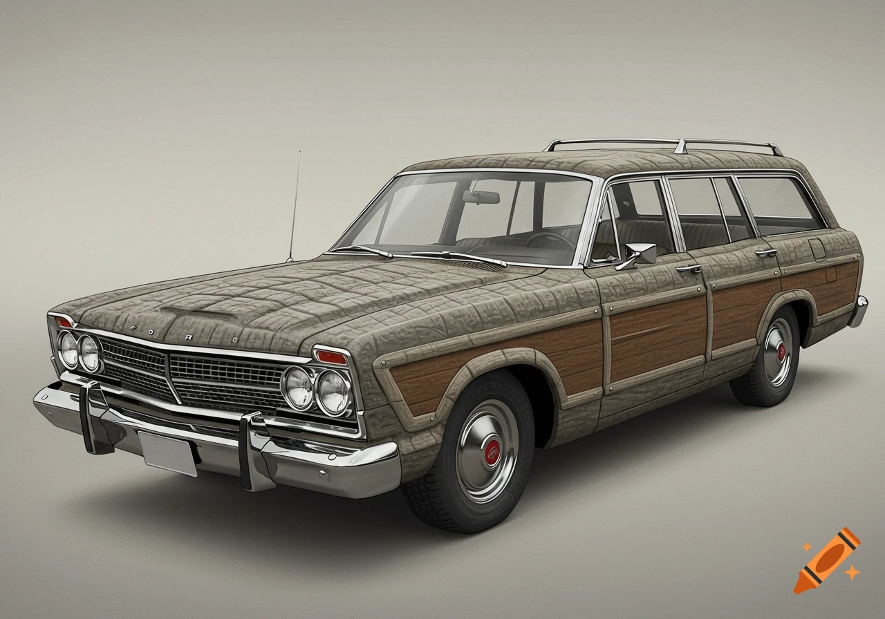 A Ford station wagon covered in elephant skin texture. on Craiyon