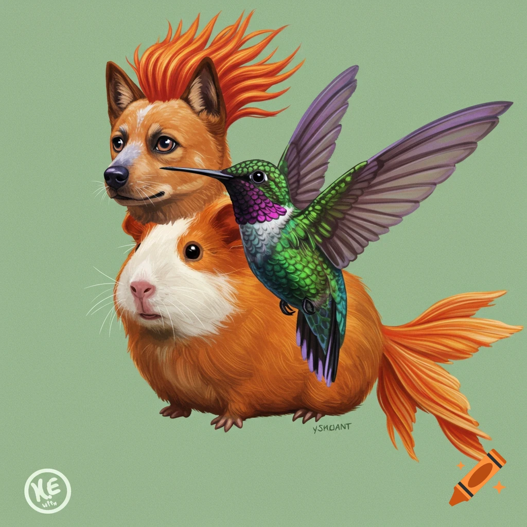 Illustration of a mythical creature with a dog head, guinea pig body ...