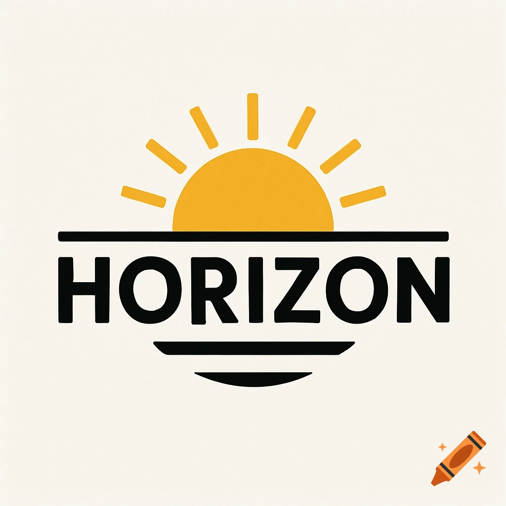 A logo for Horizon featuring a sun icon above the word HORIZON and ...