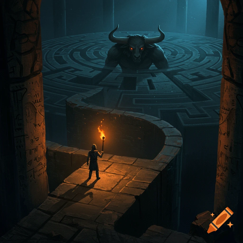 A lone figure holding a torch stands on a winding path confronting a ...