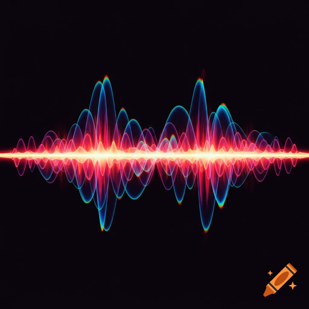 A colorful glowing sine wave waveform on a black background. on Craiyon