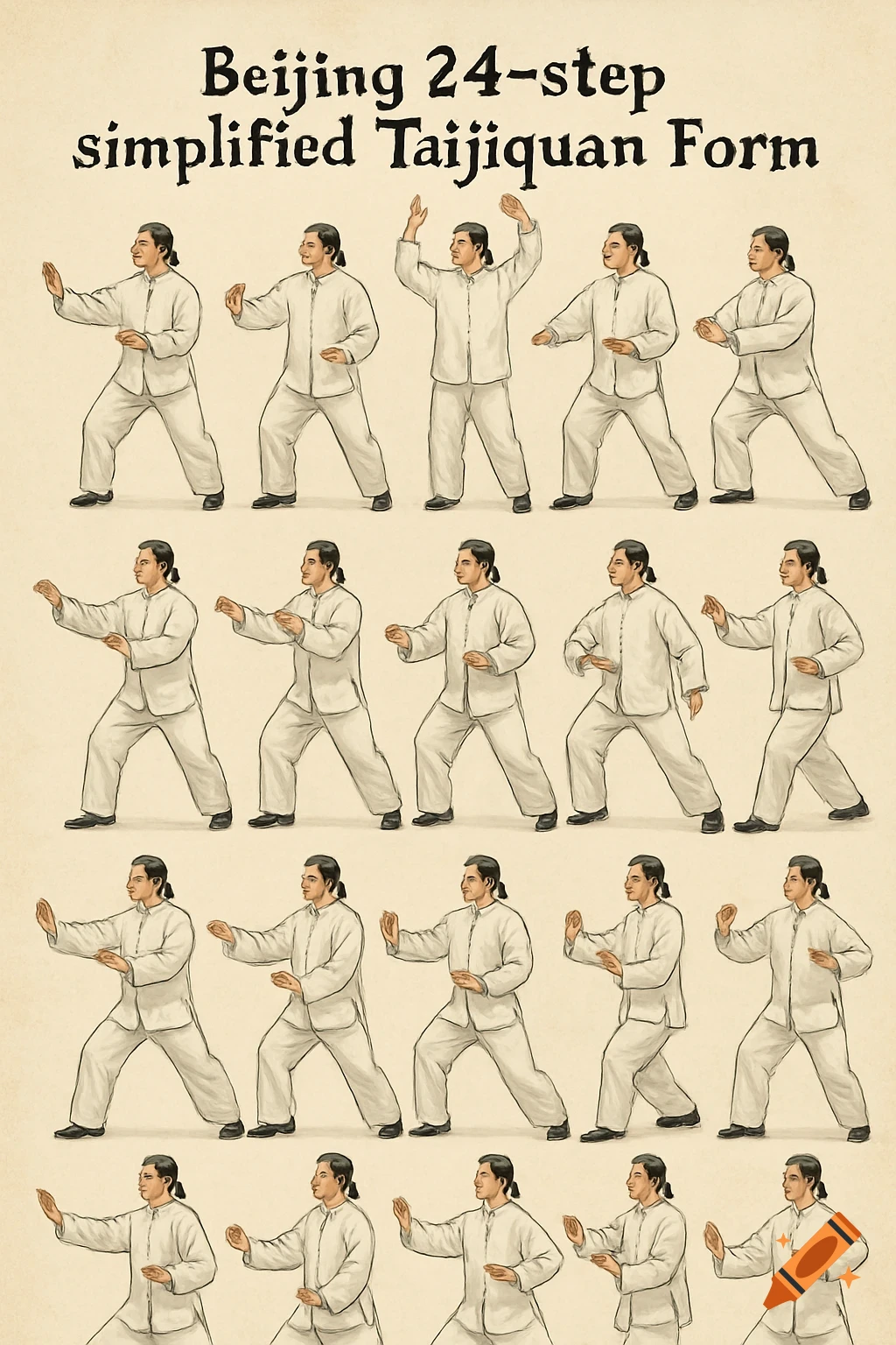 Illustrations showing the steps of the Beijing 24-step simplified ...