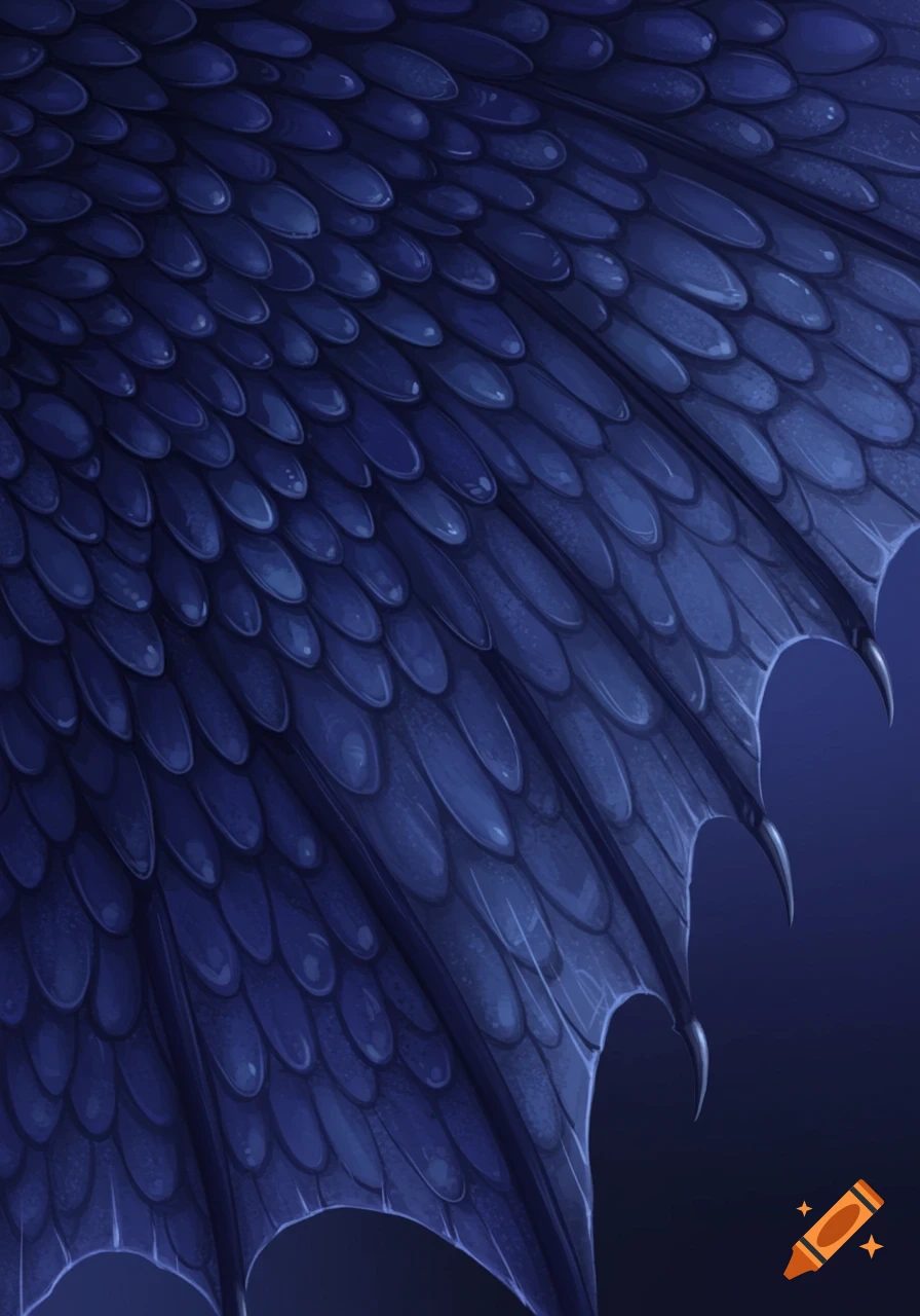 Close-up of navy blue scales and claws on a dragon wing. on Craiyon