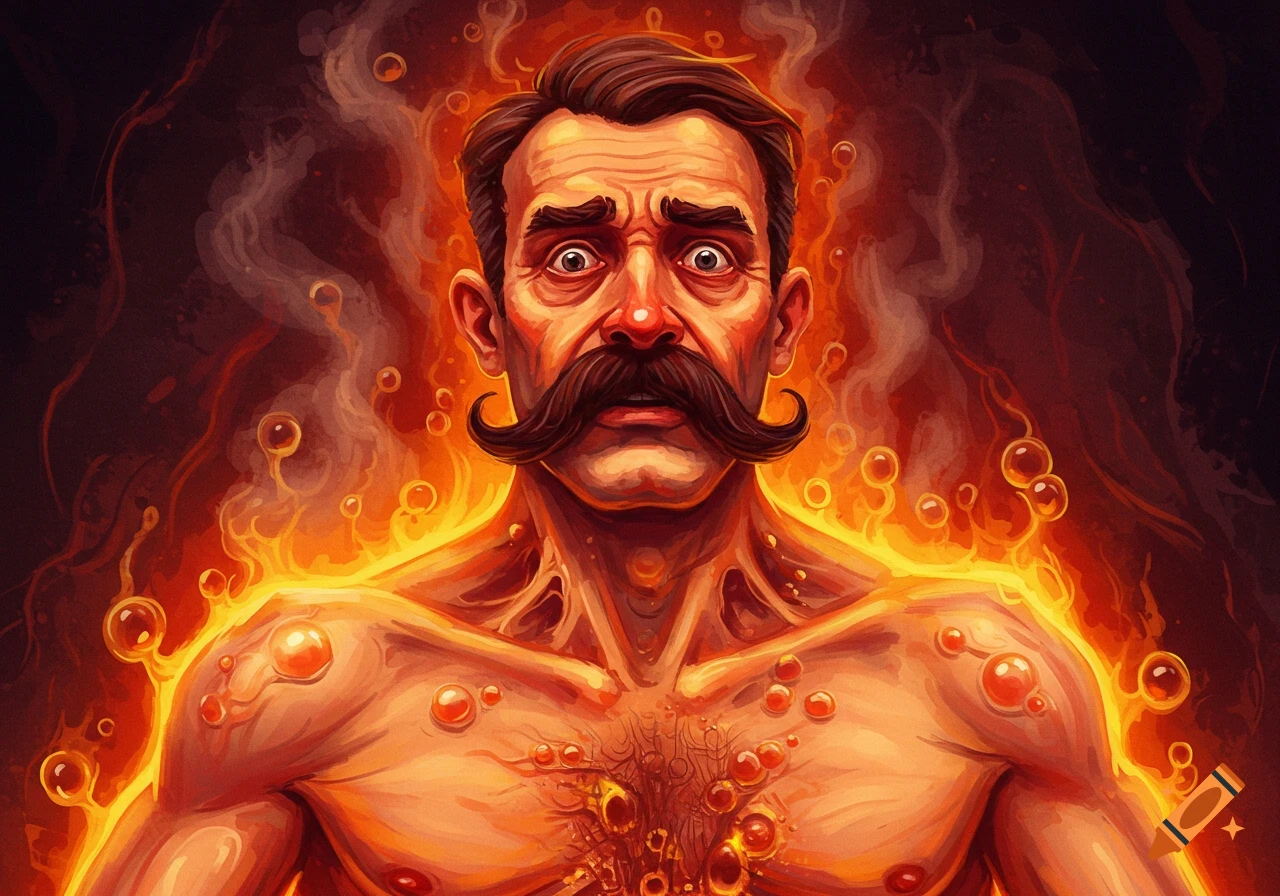 Illustrative portrait of a man with a mustache looking distressed ...