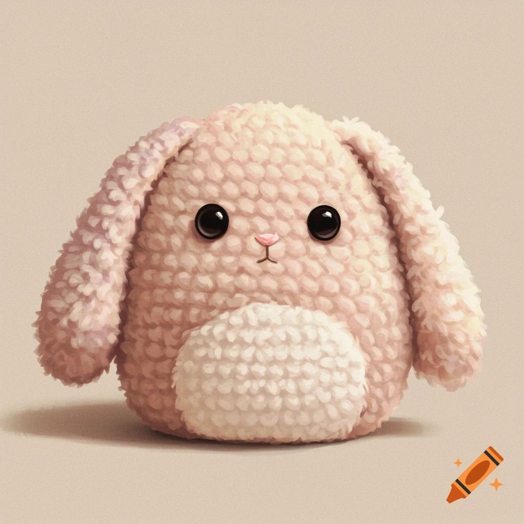 A cute pink crochet bunny stuffed animal with large black eyes. on Craiyon