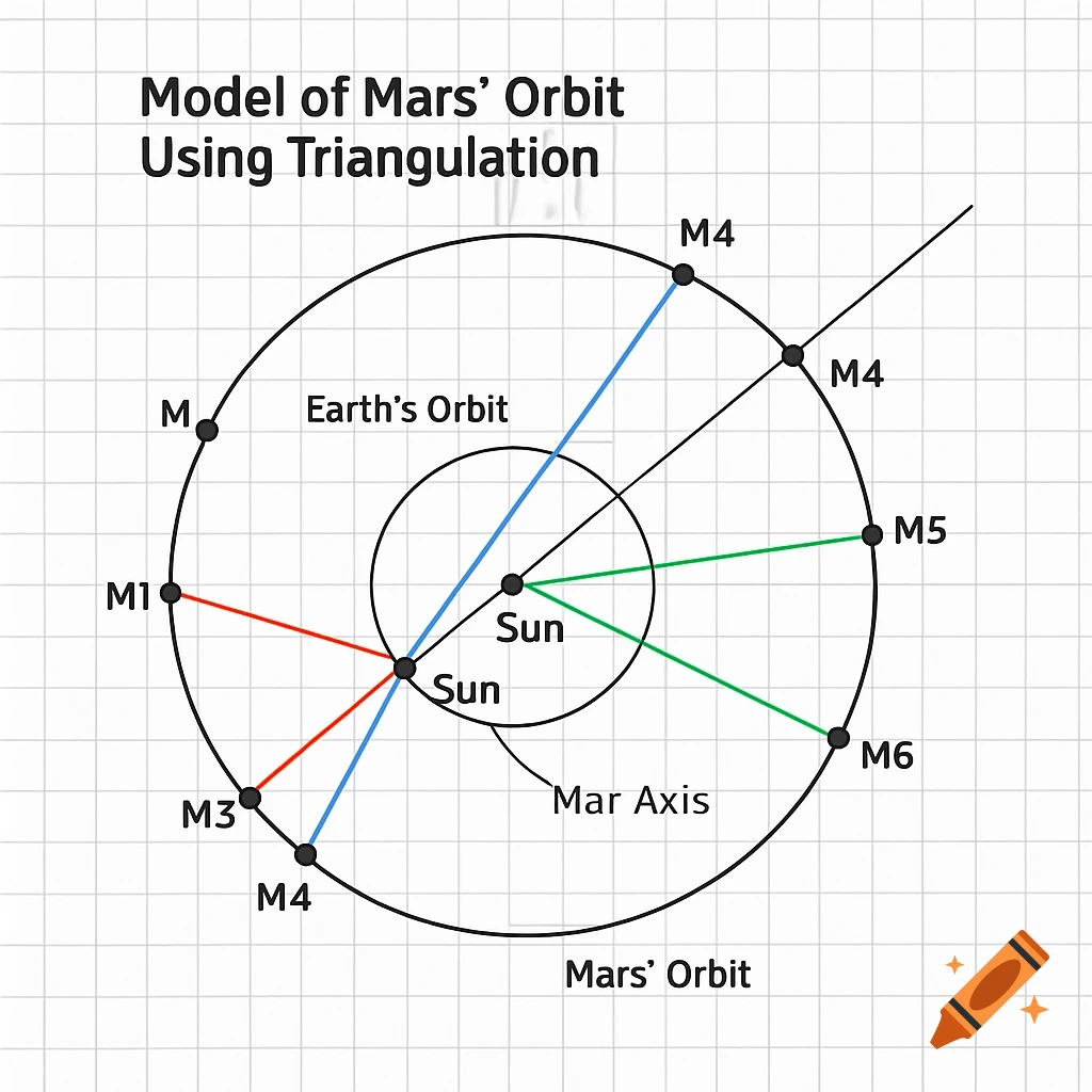 Diagram showing a model of Mars' orbit using triangulation, with Earth ...