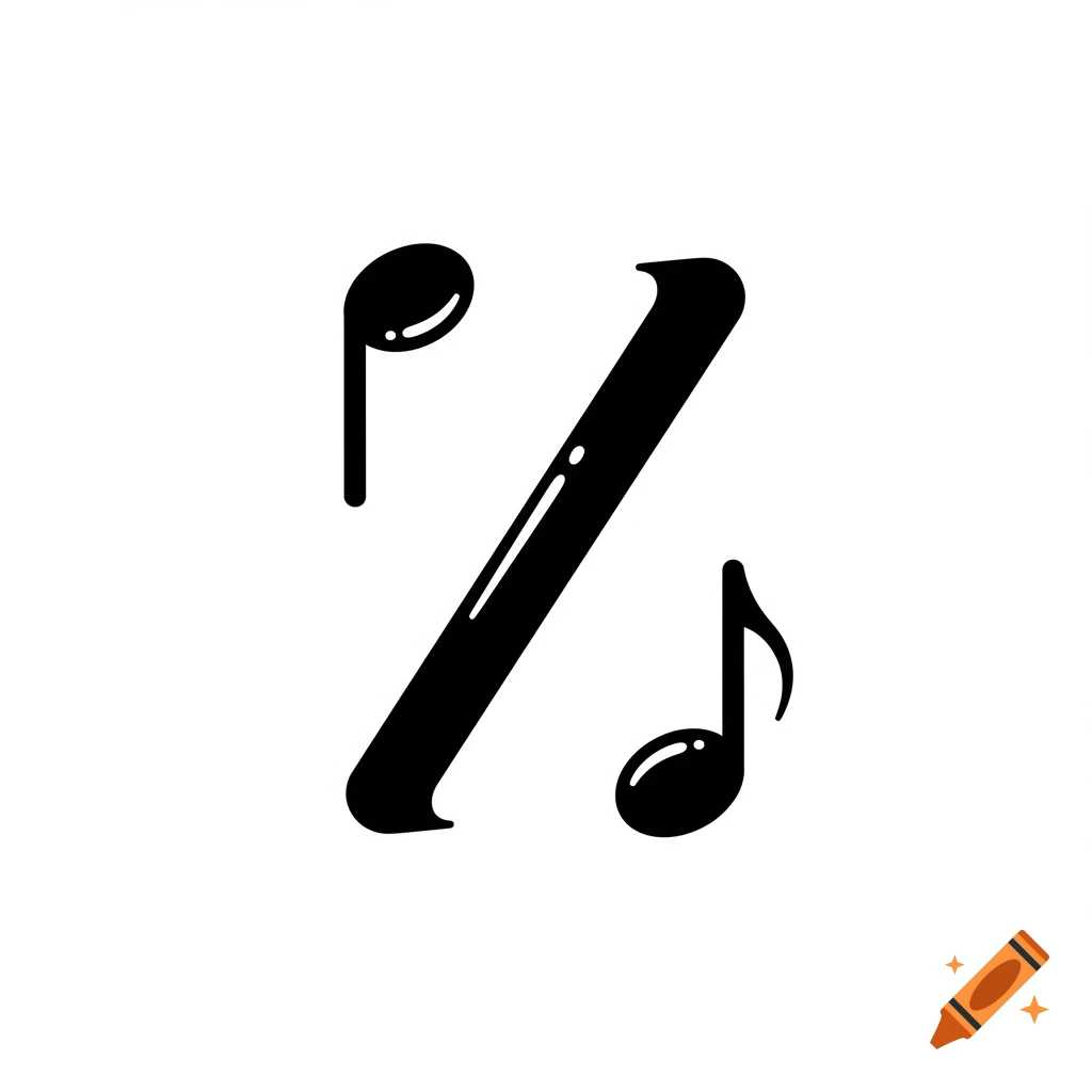 Black and white illustration of two musical notes and a diagonal line ...