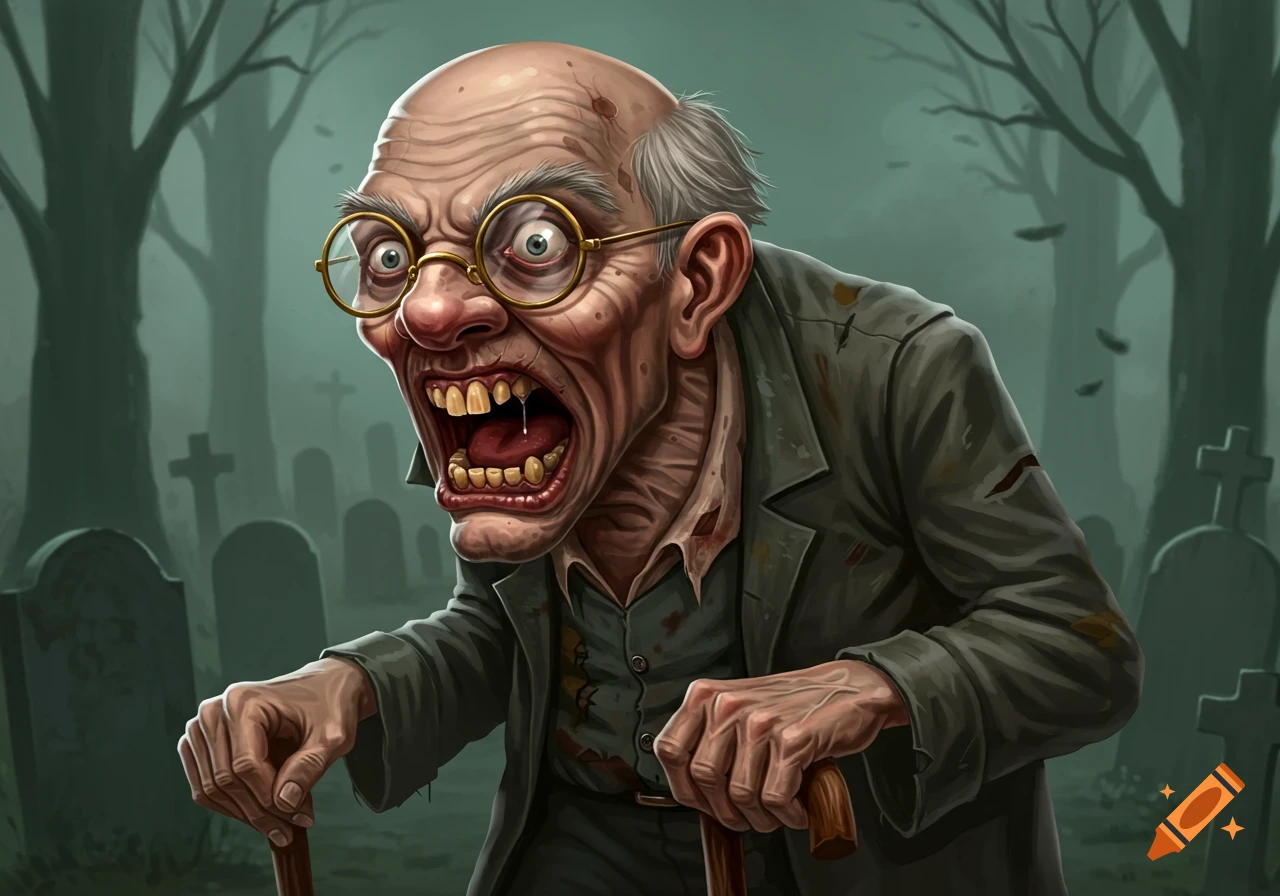 Cartoon illustration of a scary old man with glasses and dirty teeth ...