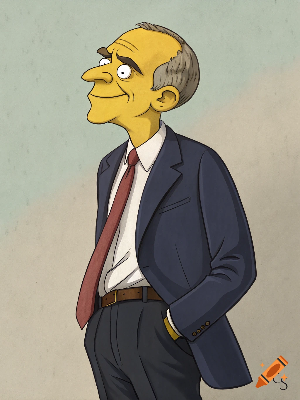 Cartoon drawing of a man resembling Mr. Burns from The Simpsons in a ...