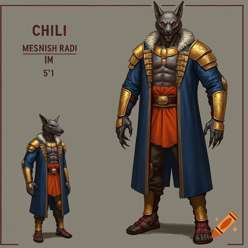 Two anthropomorphic canine characters in fantasy armor and robes stand ...