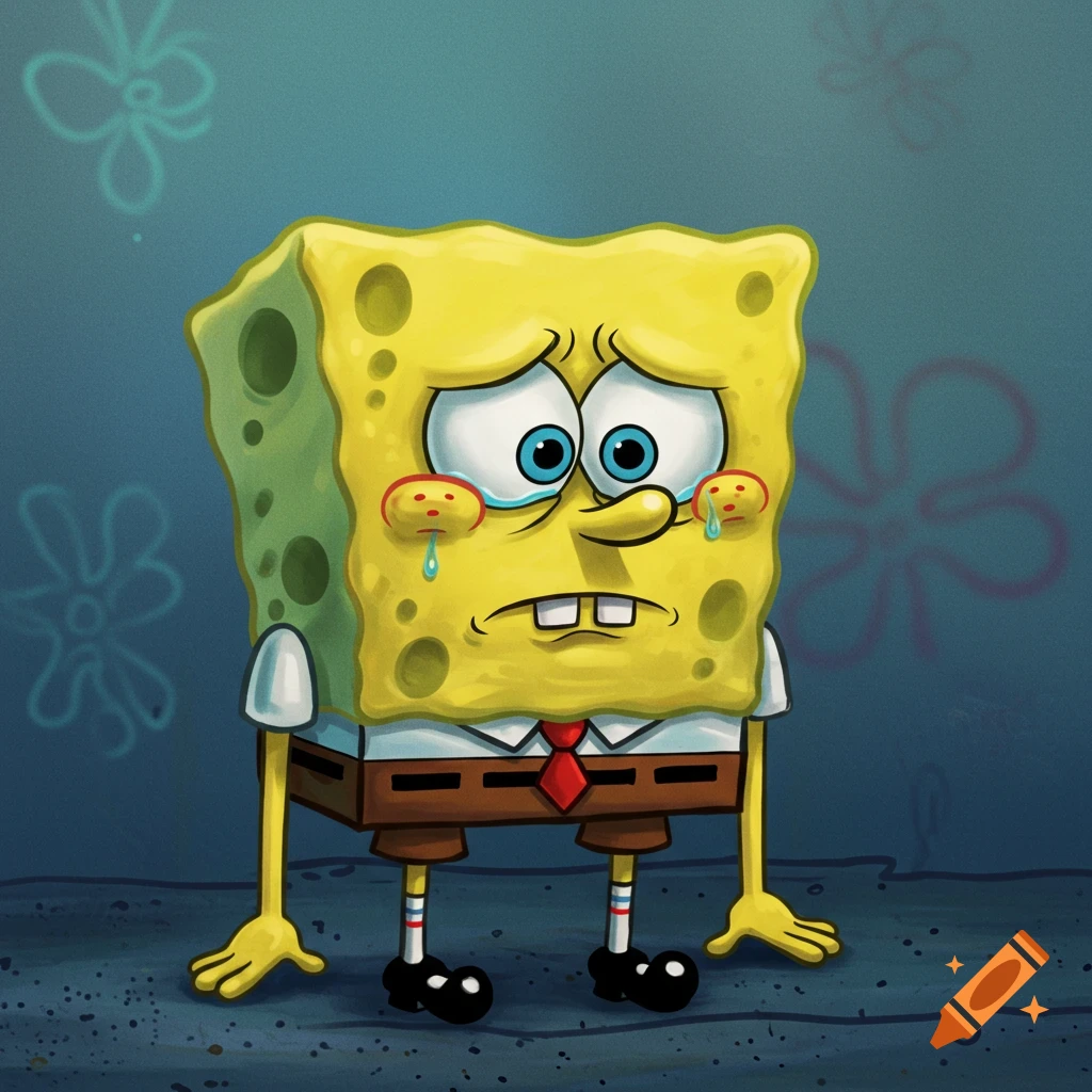 Sad Spongebob Squarepants character crying. on Craiyon