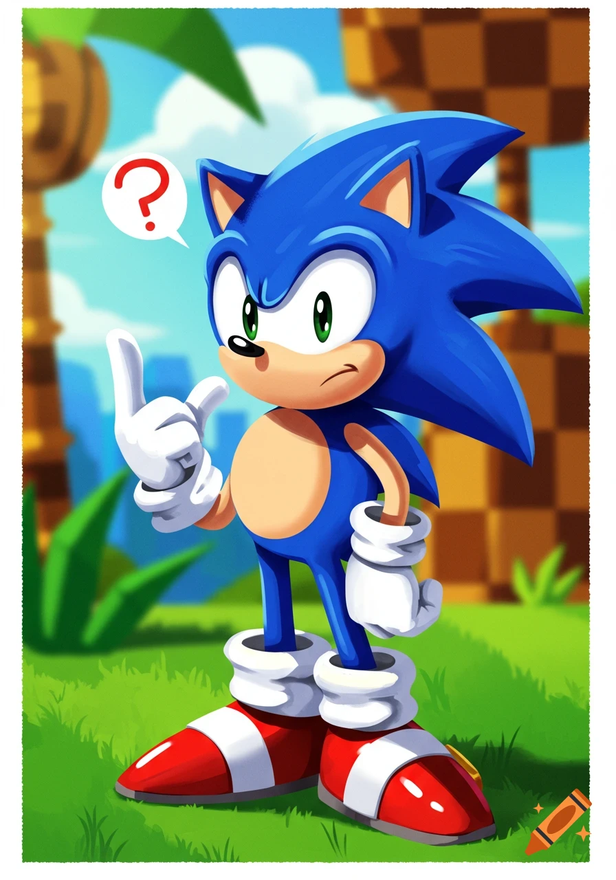 Illustration of Sonic the Hedgehog looking confused with a question ...