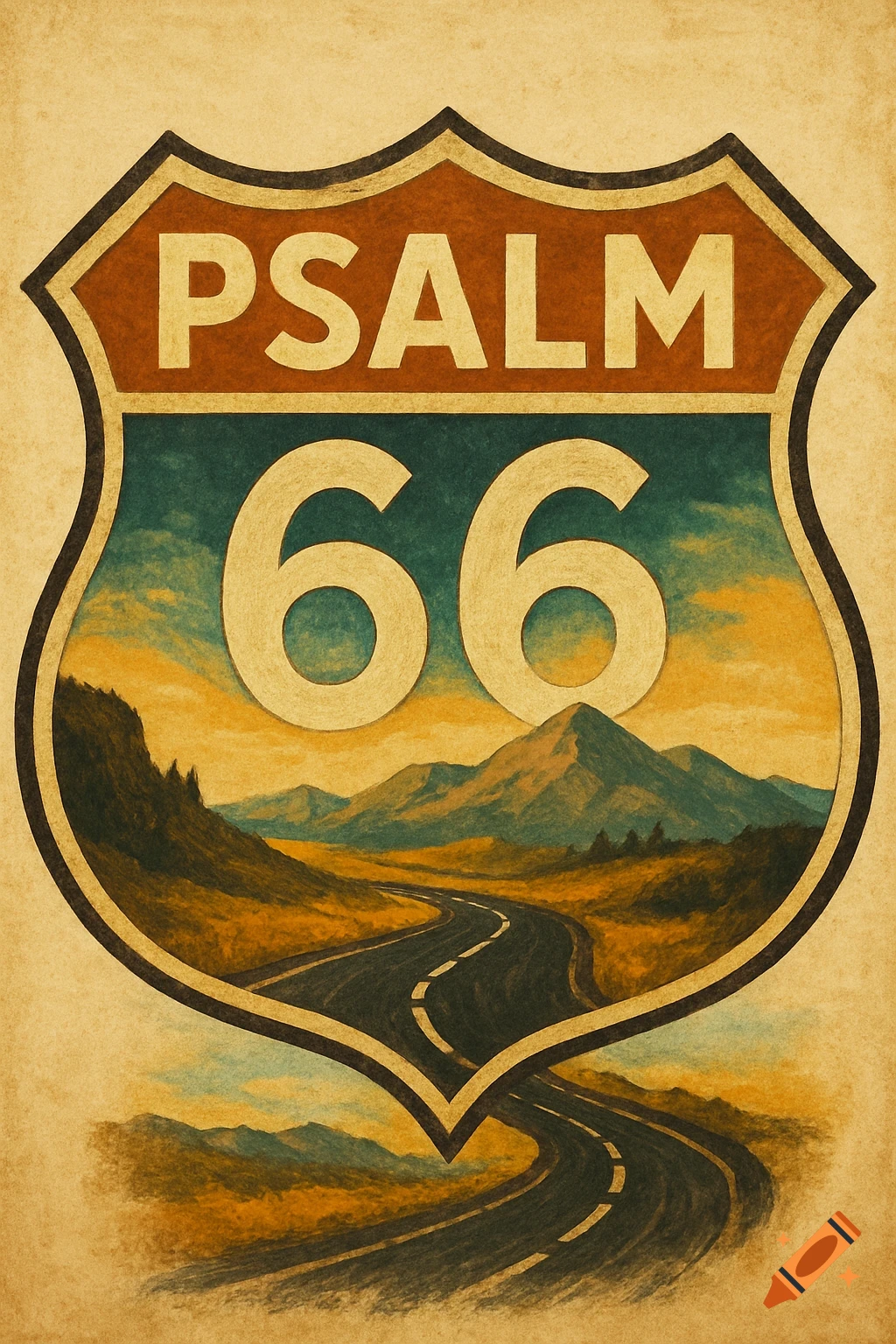 Vintage style shield emblem with "PSALM 66" text, featuring a winding ...