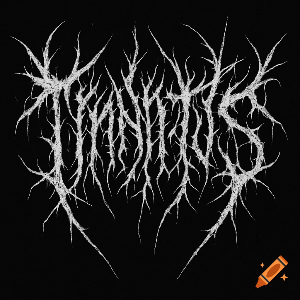 White jagged text logo in death metal style on black background on Craiyon