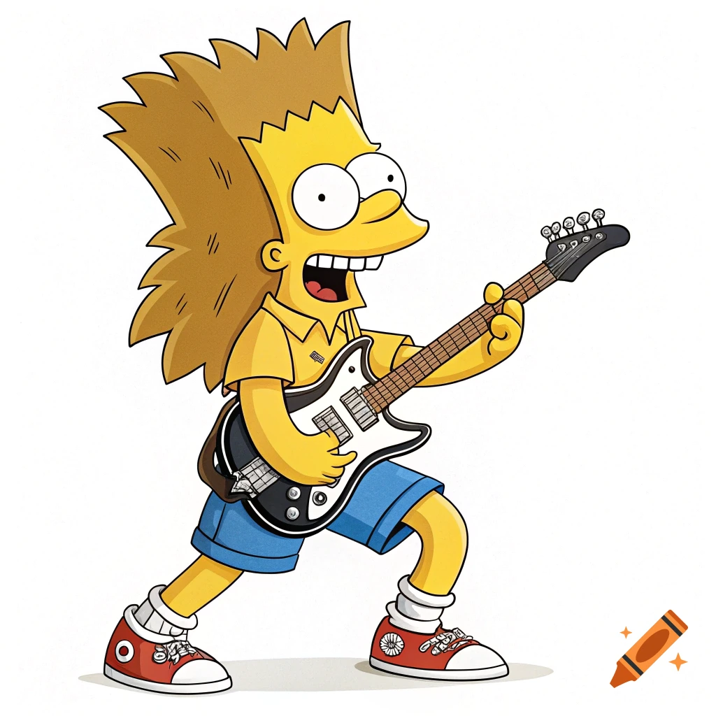 Cartoon of Bart Simpson playing an electric guitar like a rock star on ...