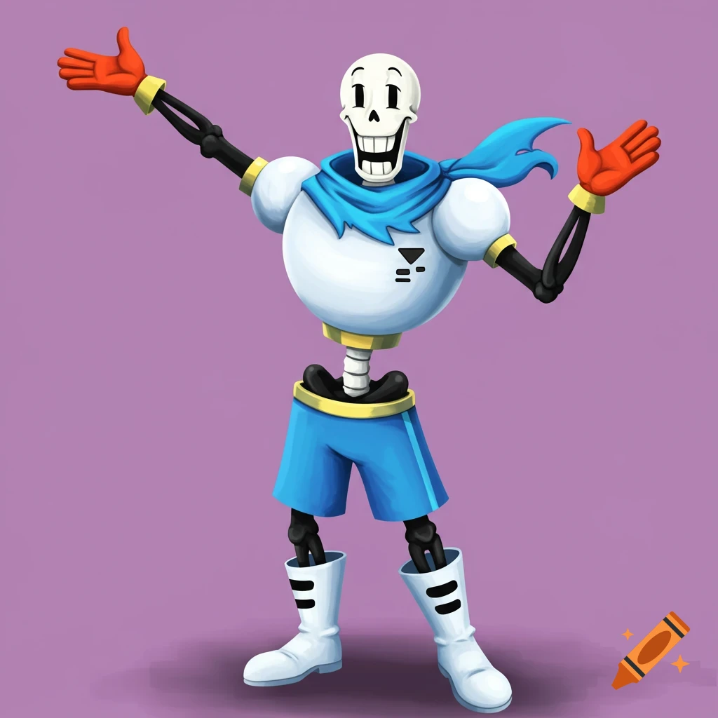 Stylized rendering of Papyrus from Undertale standing with arms wide ...