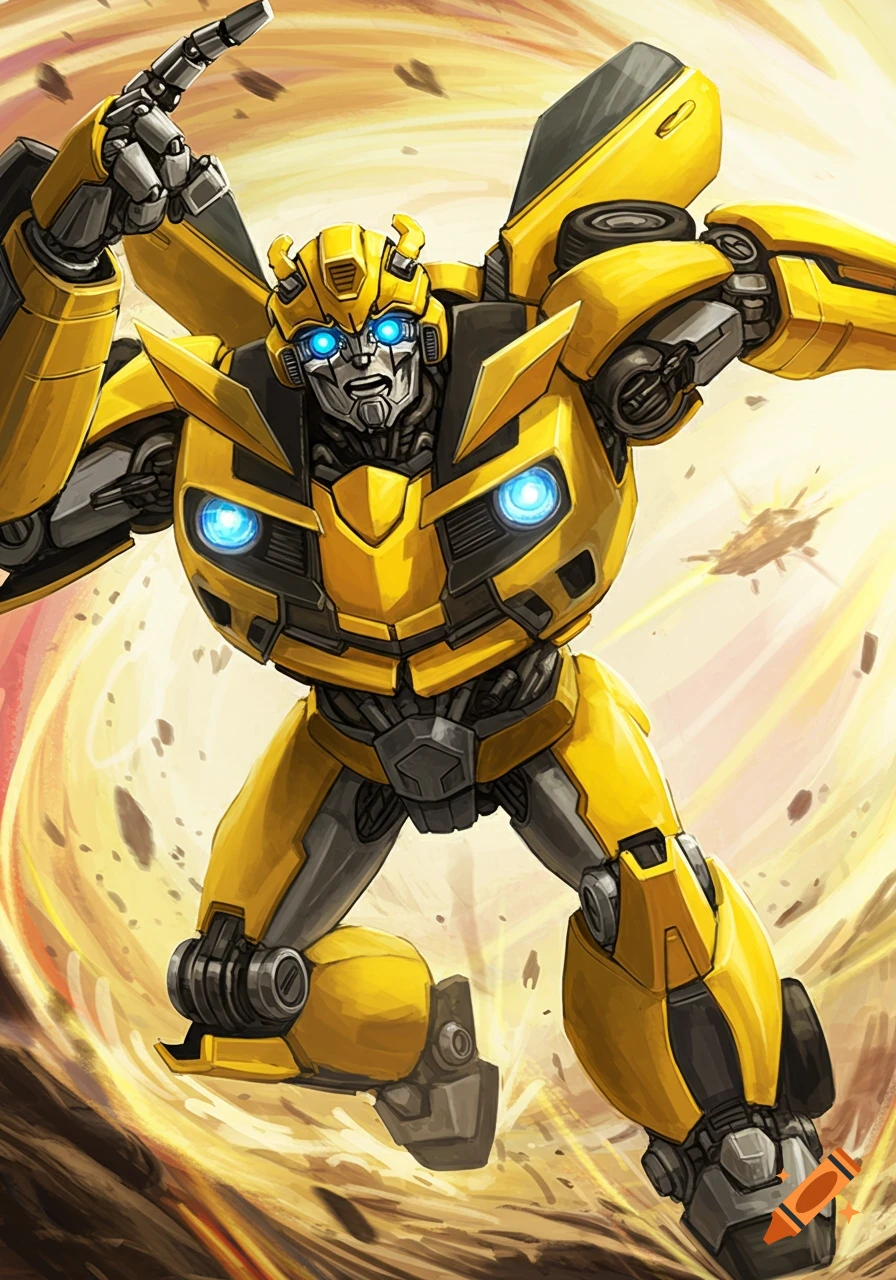 Illustration of the yellow Transformer Bumblebee pointing upward in an ...