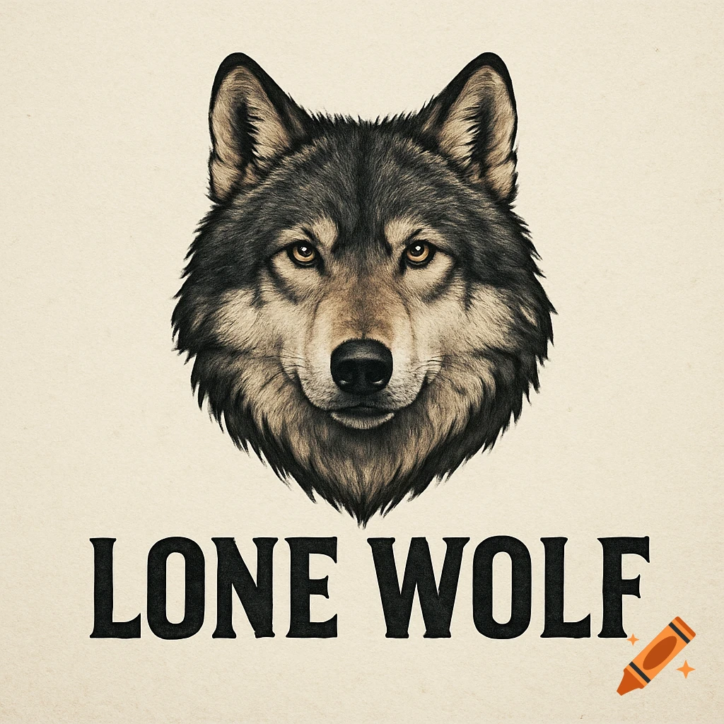 Realistic illustration of a wolf head with the words LONE WOLF below it ...