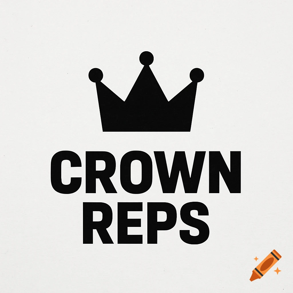 Black crown graphic above the text CROWN REPS on a white background. on ...
