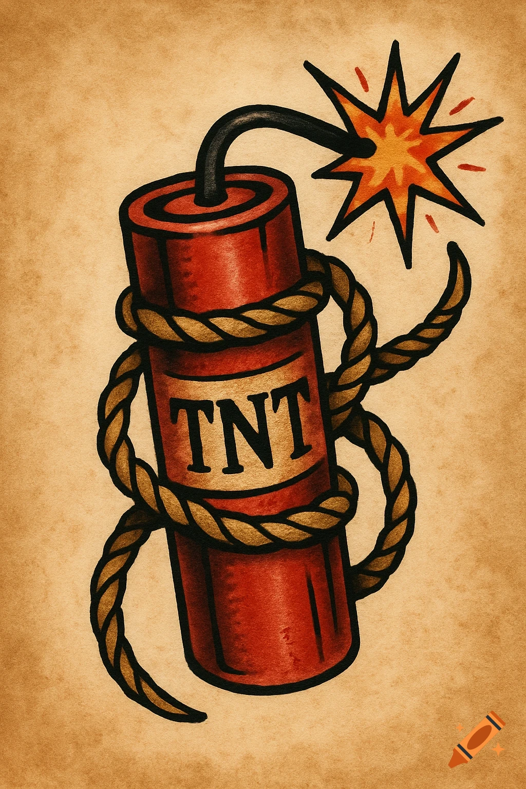 American traditional tattoo style illustration of a TNT stick with a ...