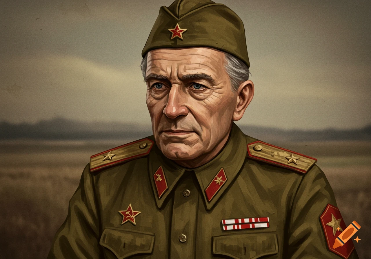 Illustration portrait of an older man in a Soviet military uniform. on ...