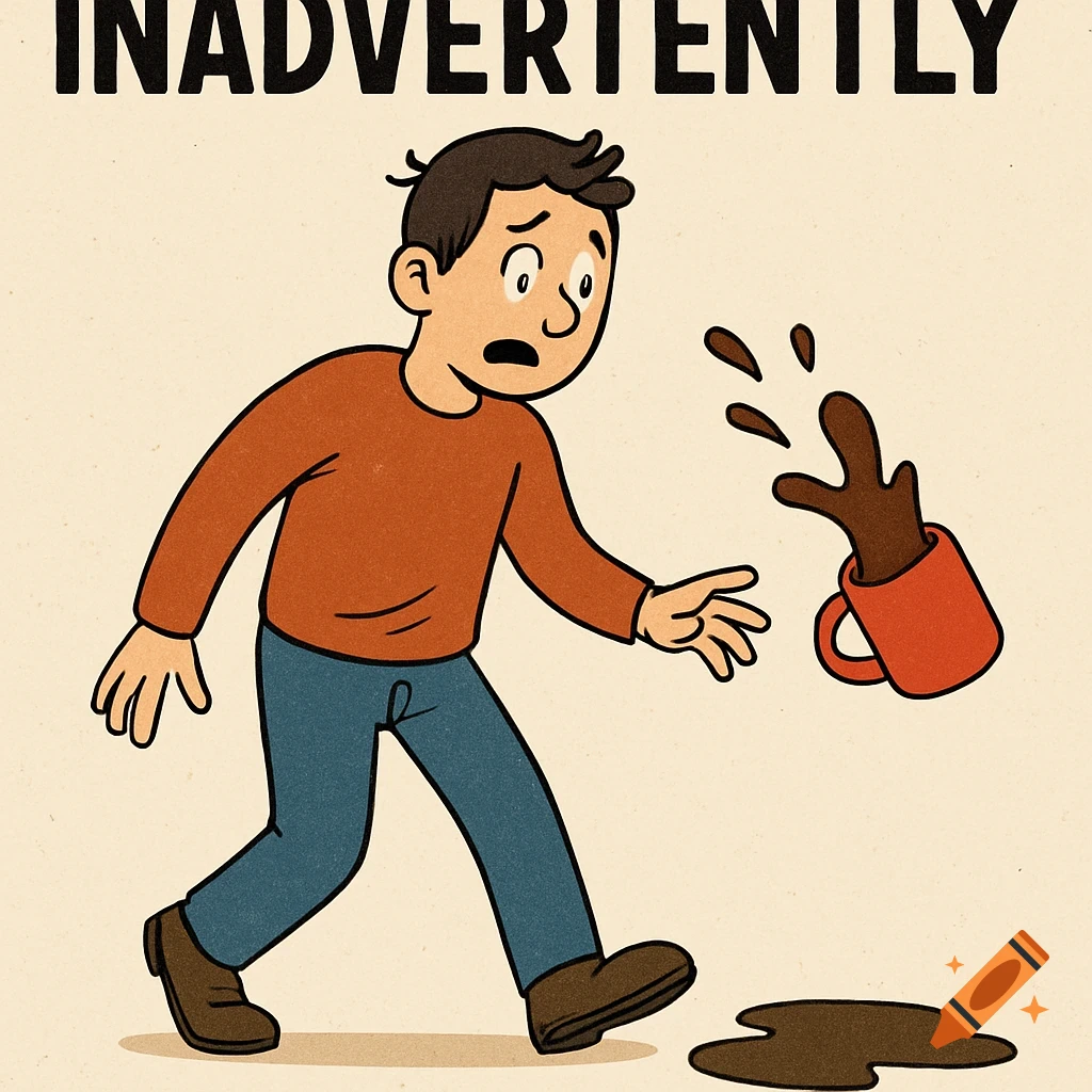 Cartoon illustration of a man accidentally spilling a cup of coffee ...