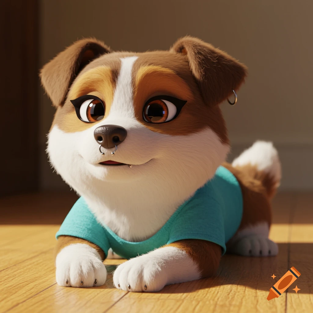 Cartoon female dog wearing a turquoise shirt, nose ring, and lip ...