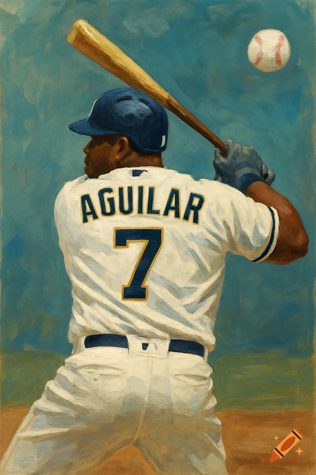 Painterly style image of a baseball player from behind, wearing a ...