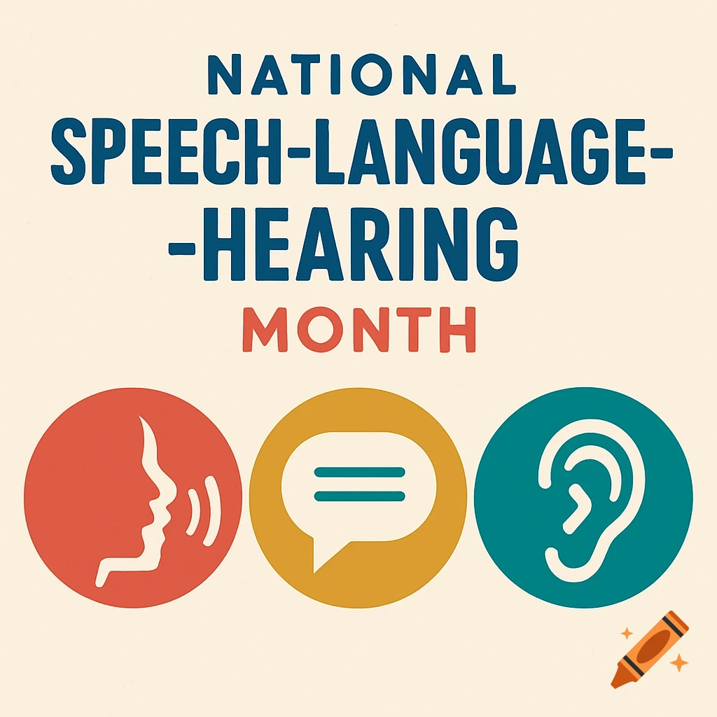 Graphic for National Speech-Language-Hearing Month with icons for ...