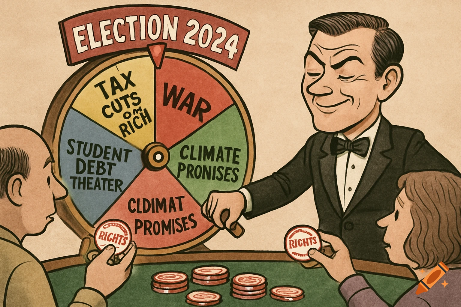 Cartoon of politicians and voters playing a game show with an 'Election ...