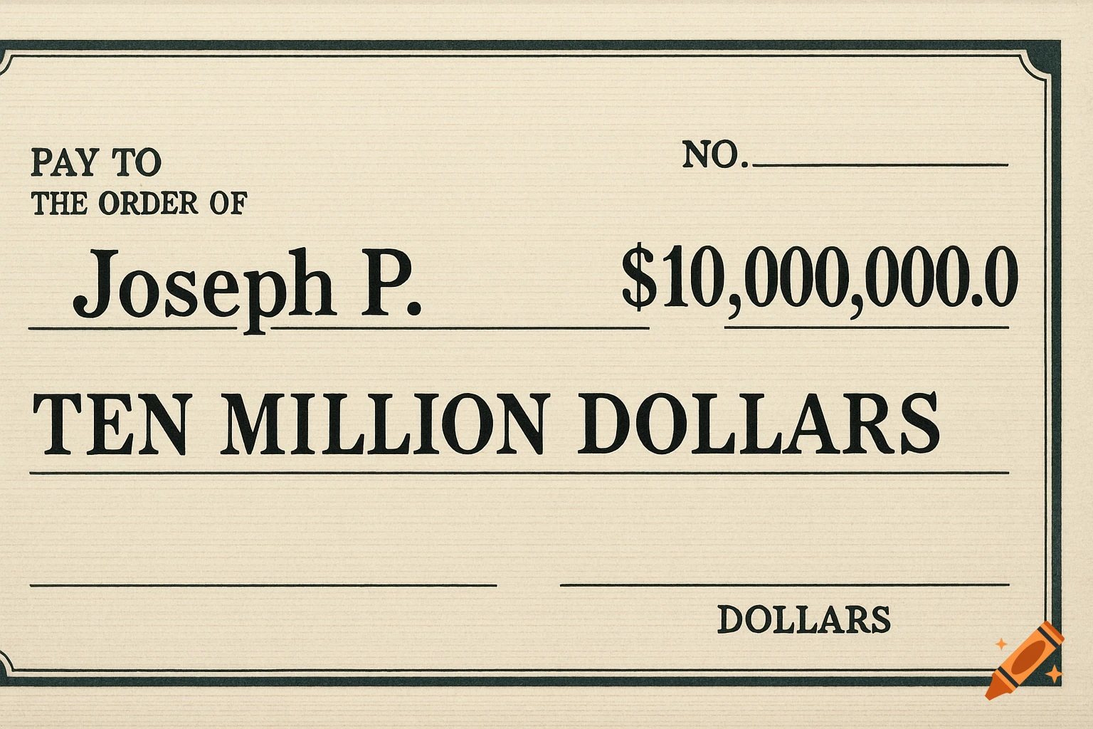 A ten million dollar check made out to Joseph P. on Craiyon