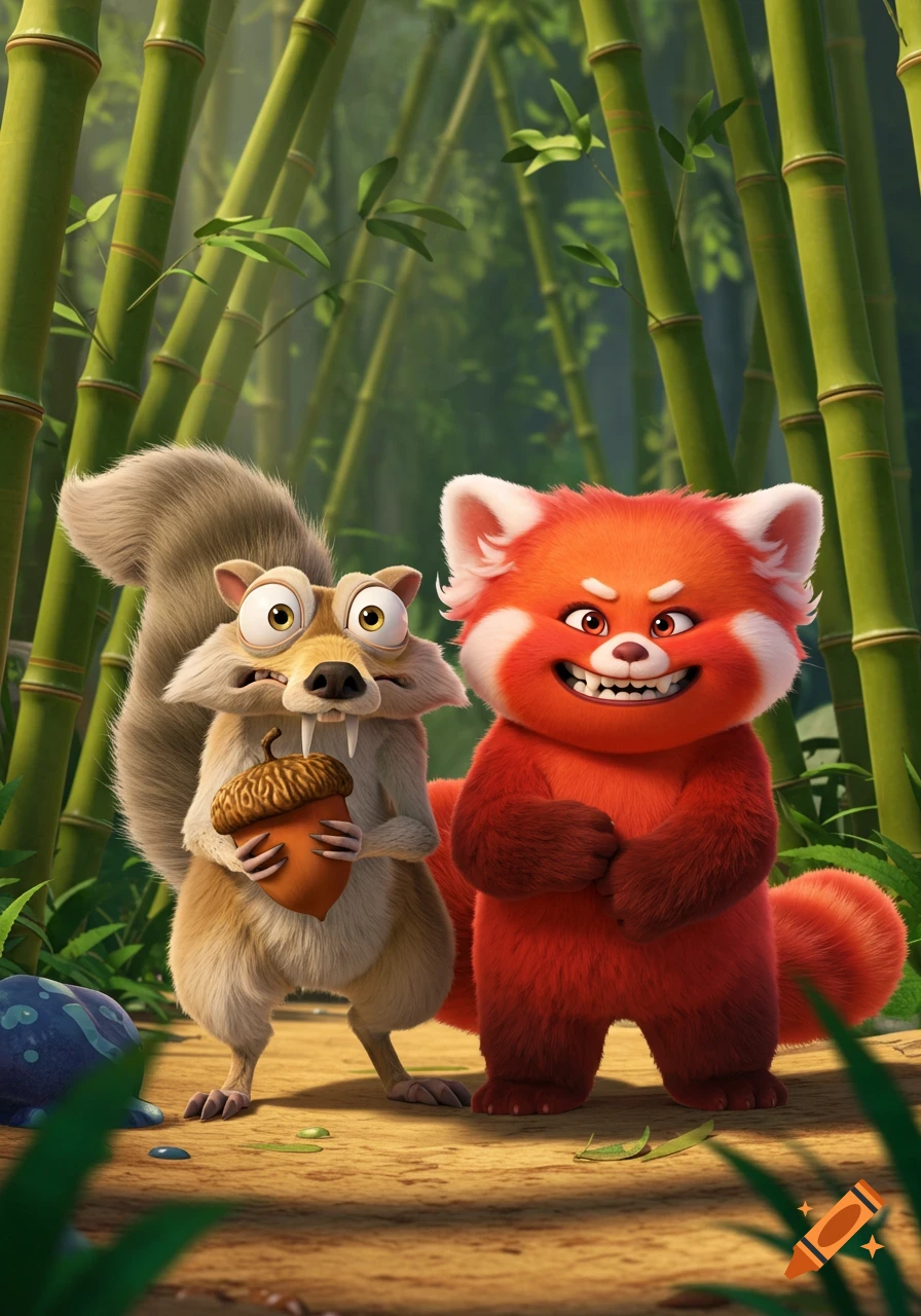 Scrat from Ice Age and Meilin Lee (red panda) from Turning Red stand in ...