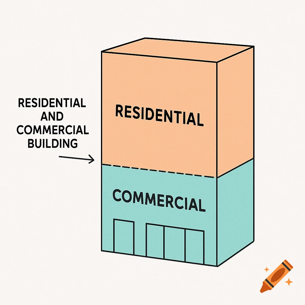 Diagram showing residential and commercial sections of a mixed-use ...