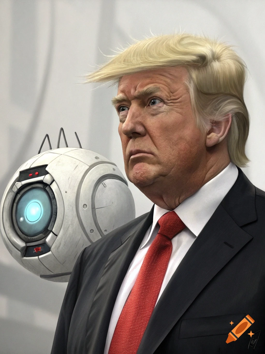 Donald Trump standing next to the robot character Wheatley from the ...