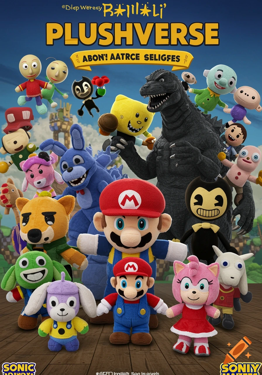 Poster for Plushverse featuring plush toys of characters including ...