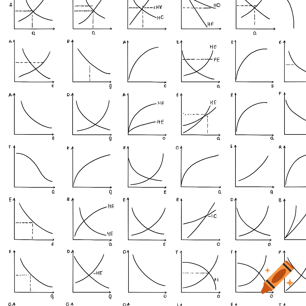 Grid of hand-drawn style microeconomics diagrams with curves and ...