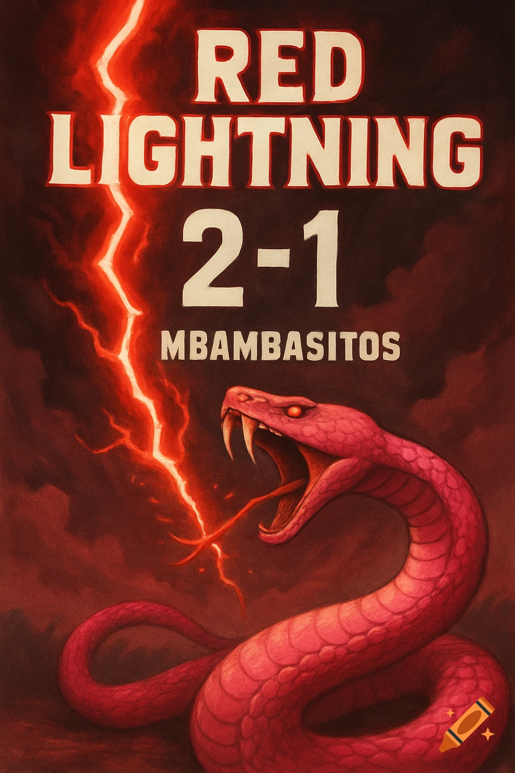 An illustration of a red lightning bolt striking near a pink snake with ...